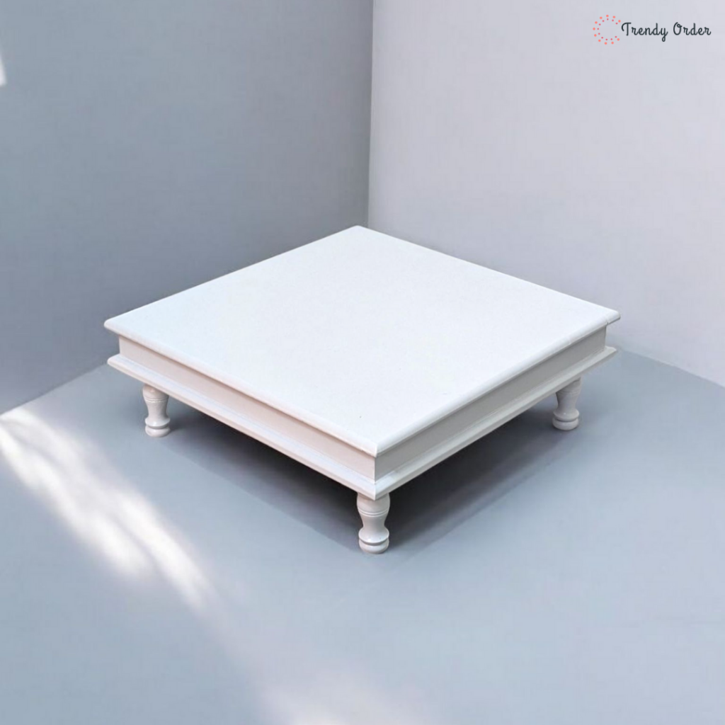 White Wooden Chowki Bajot stool for pooja